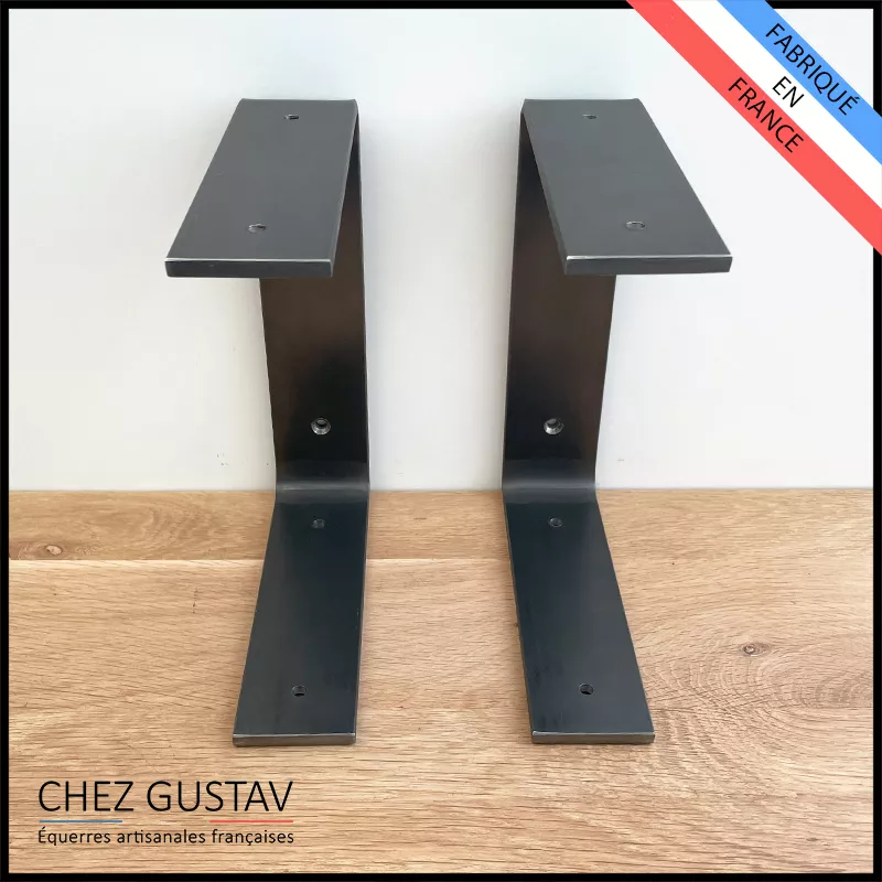 Équerre en U avec patine noire - Support d'étagère double